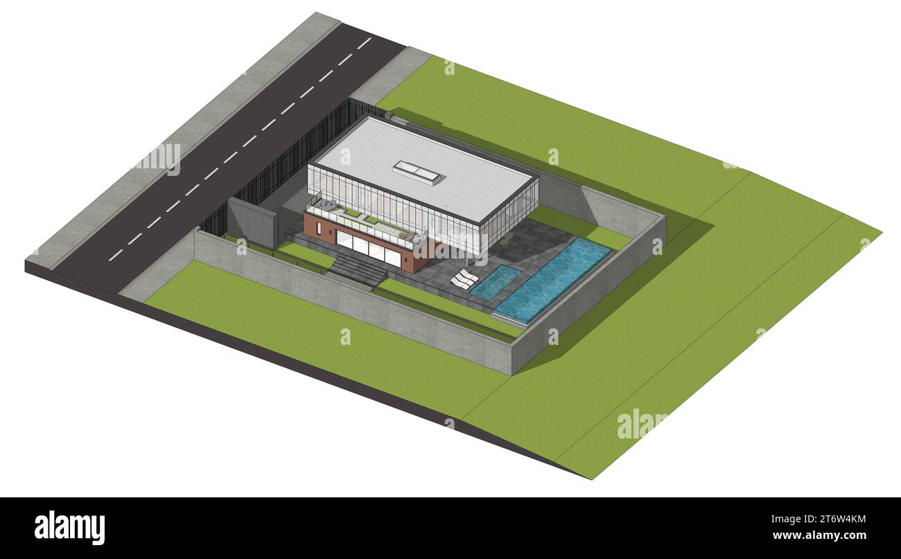 3D top view of Residential Modern House Exterior Scene Stock Photo - Alamy