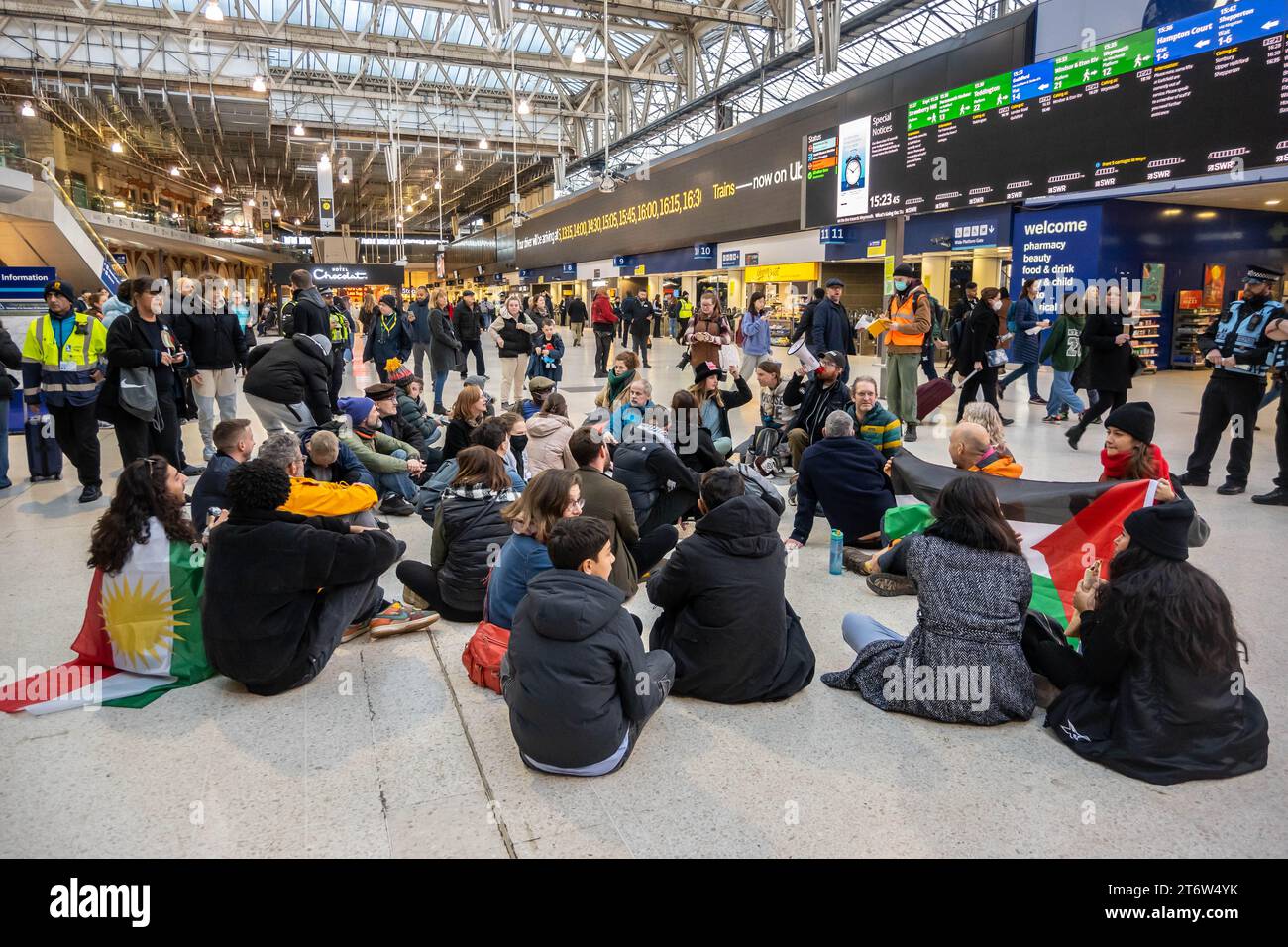 LONDON, ENGLAND - 11 November 2023: People staging a pro-Palestine sit ...