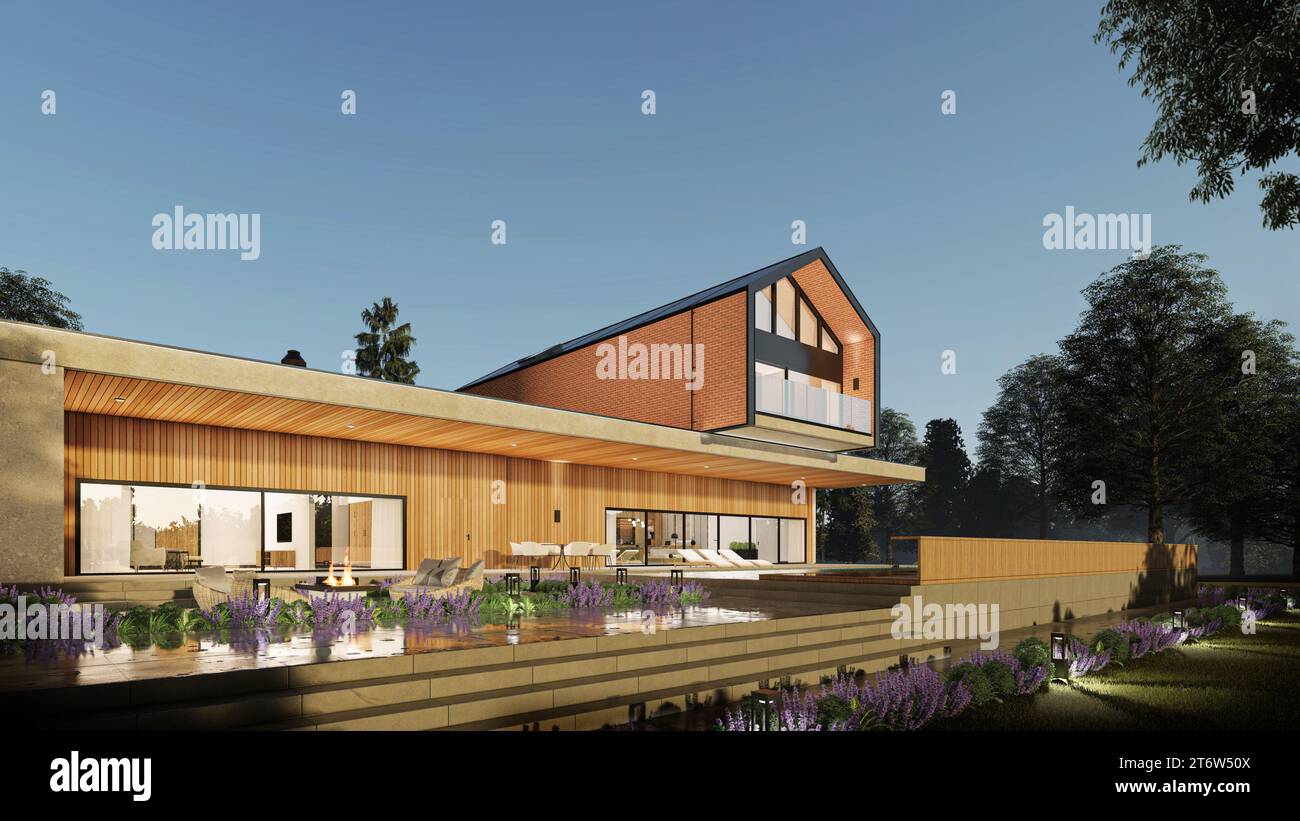 3d Render Modern Guest House Exterior Scene Stock Photo - Alamy