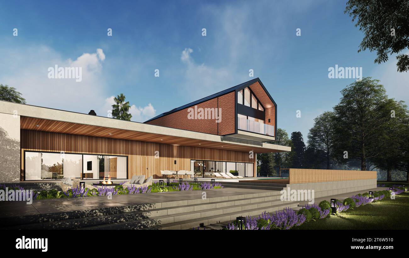 3d Render Modern Guest House Exterior Scene Stock Photo - Alamy