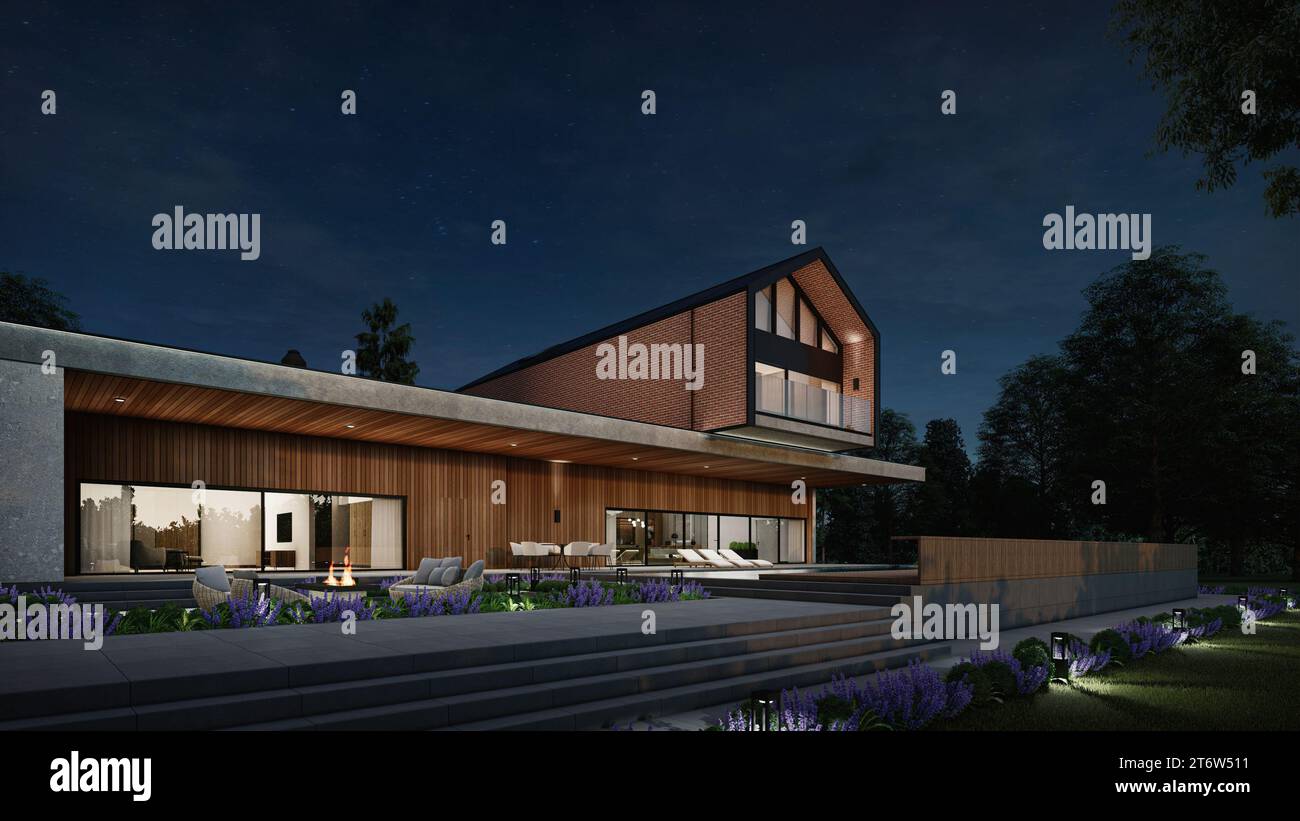 3d Render Modern Guest House Exterior Scene Stock Photo - Alamy