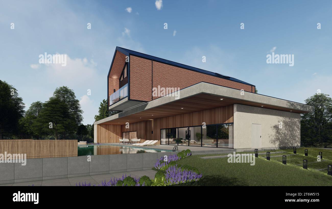 3d Render Modern Guest House Exterior Scene Stock Photo - Alamy