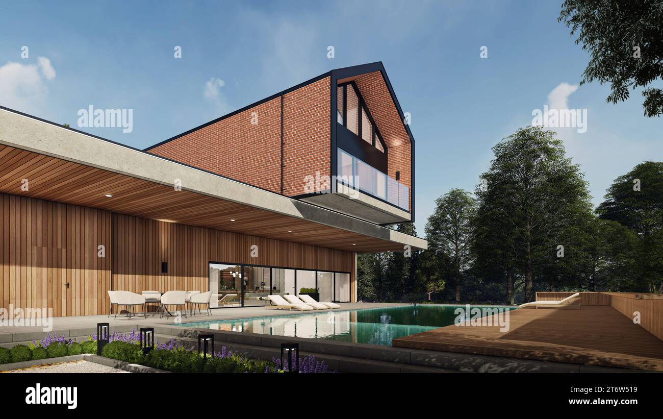 3d Render Modern Guest House Exterior Scene Stock Photo - Alamy