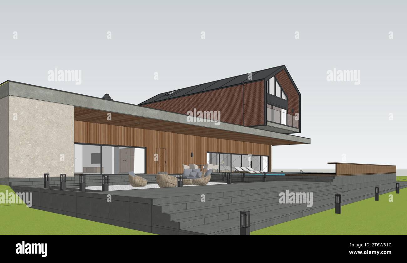 3d Render Modern Guest House Exterior Scene Stock Photo - Alamy