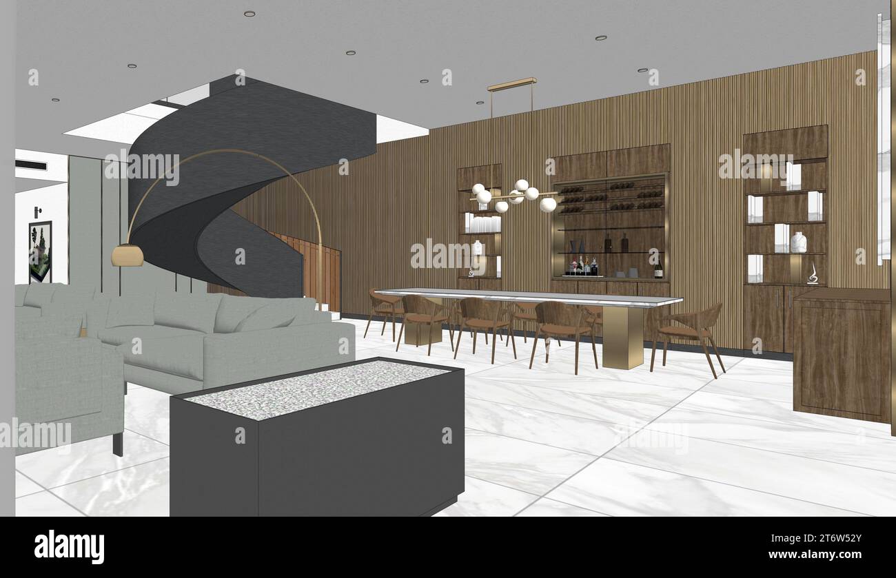 3d Render Modern Guest House Interior Scene - with furniture Stock ...