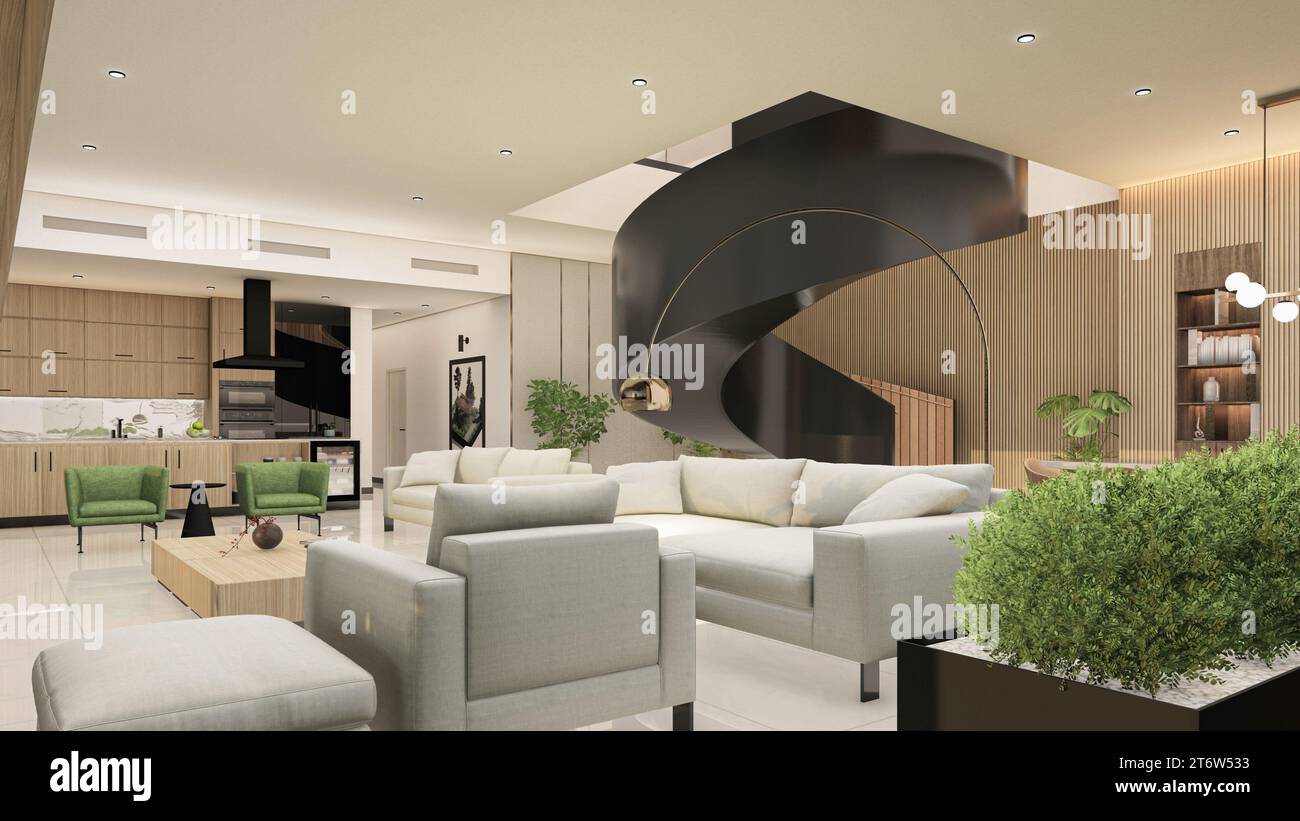 3d Render Modern Guest House Interior Scene - with furniture Stock ...