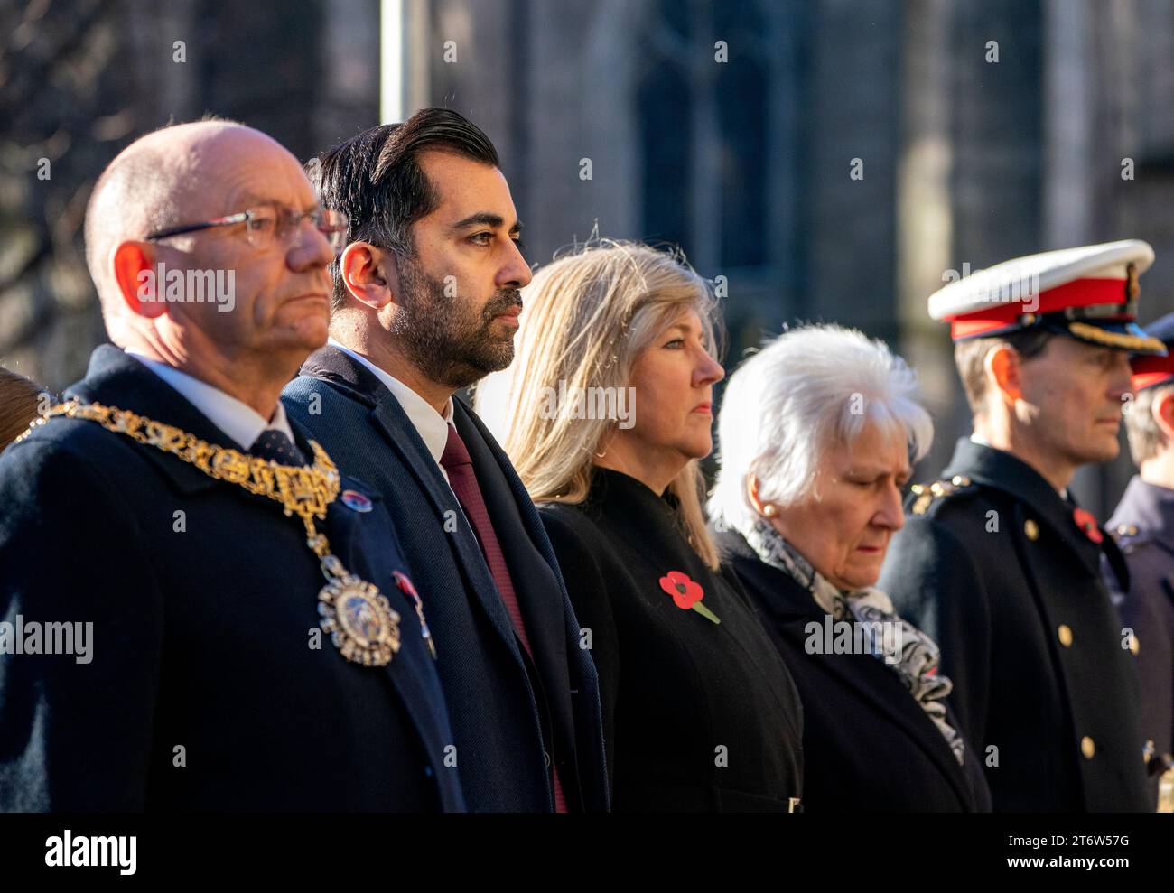 (From left) Lord Provost Robert Aldridge, First Minister Humza Yousaf ...