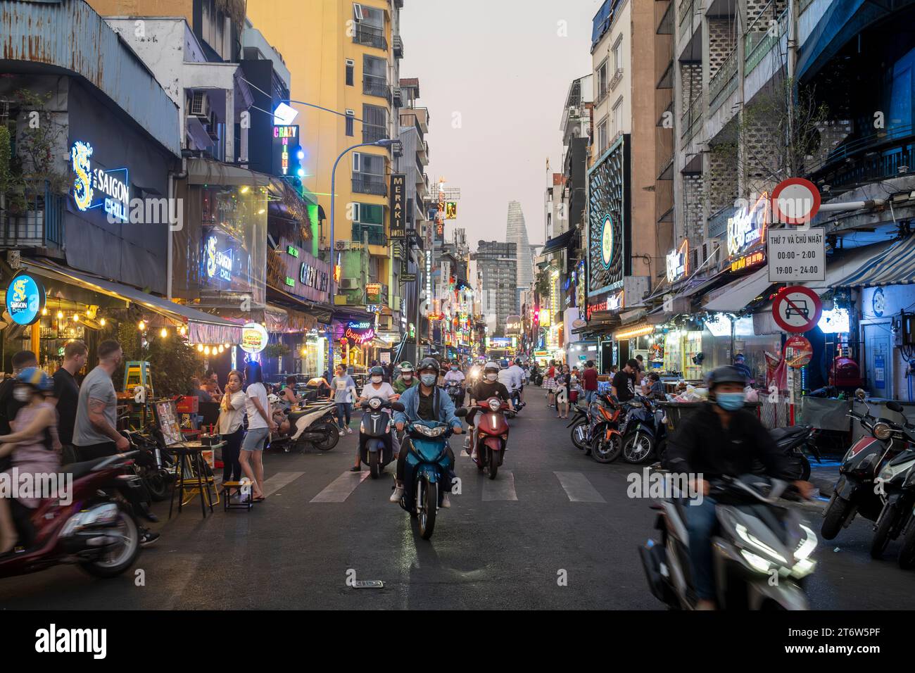Early evening on Bui Vien Walking Street, a nightlife and entertainment ...