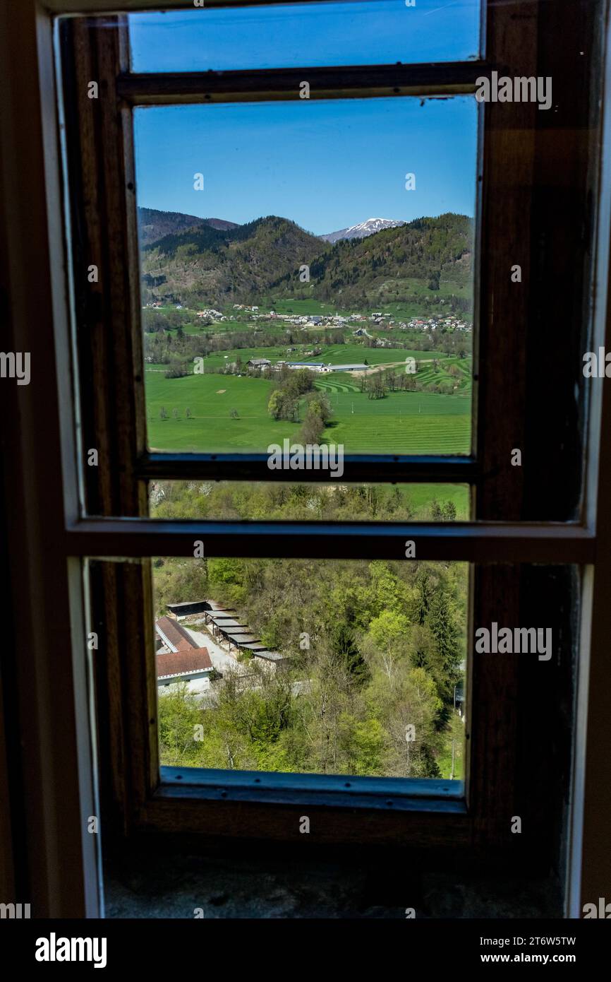 Elevated windowed view from around lake Bled castle, Slovenia. Awesome ...