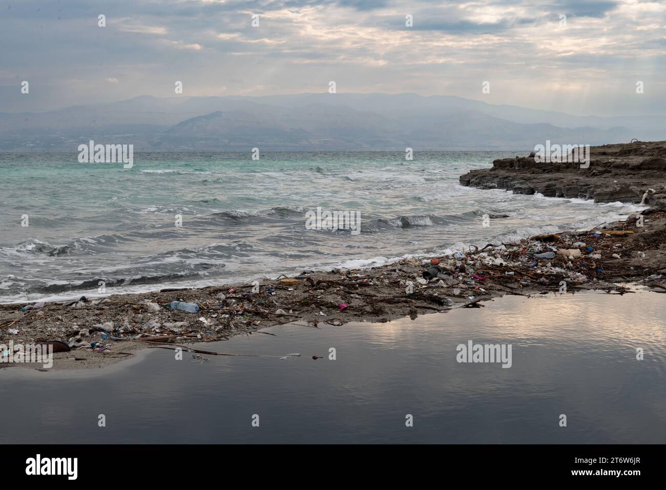 A section of the shoreline along Israel's Dead Sea coast where a large ...