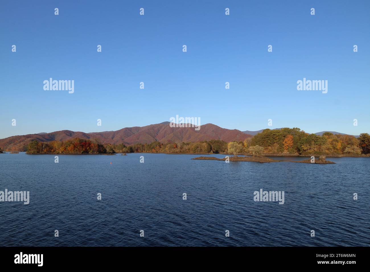 Autumn scenery of Lake Hibara and mountains with autumn leaves in ...