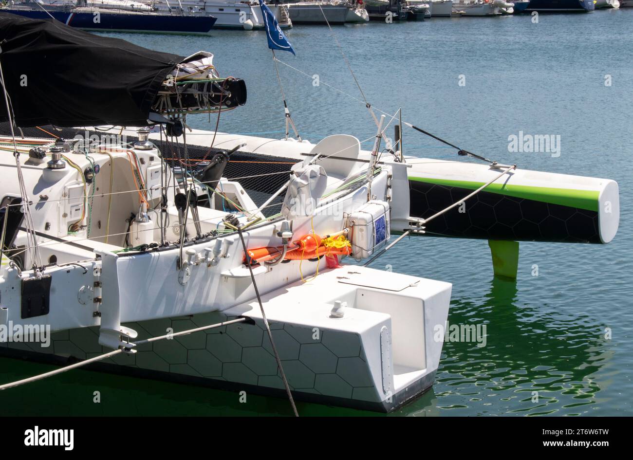 Back view of catamaran steering cabin Stock Photo - Alamy