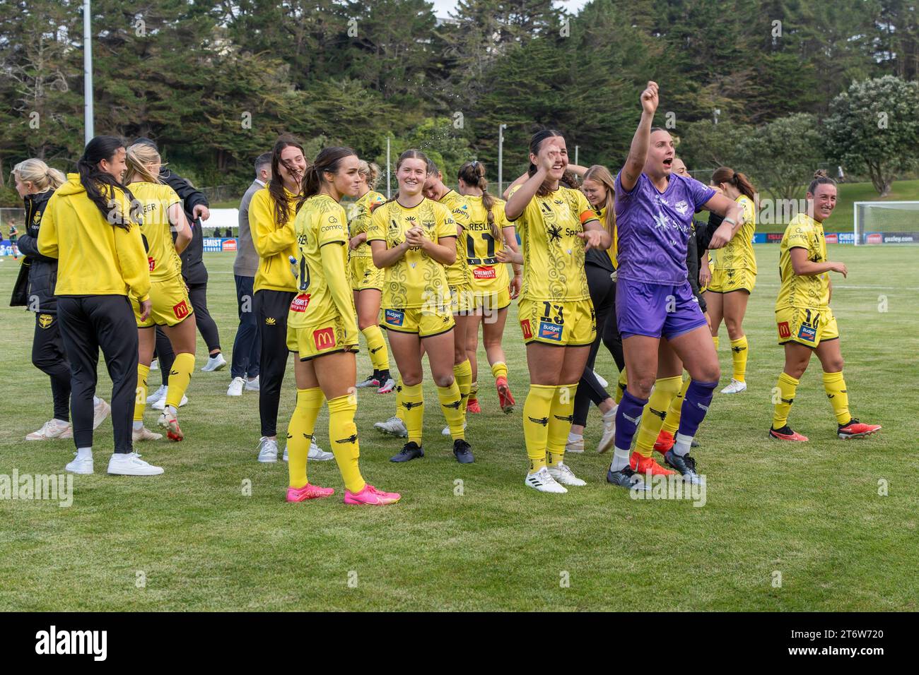 Porirua, Wellington, New Zealand, 12 November 2023: Wellington goalkeeper Rylee Foster leads her ...