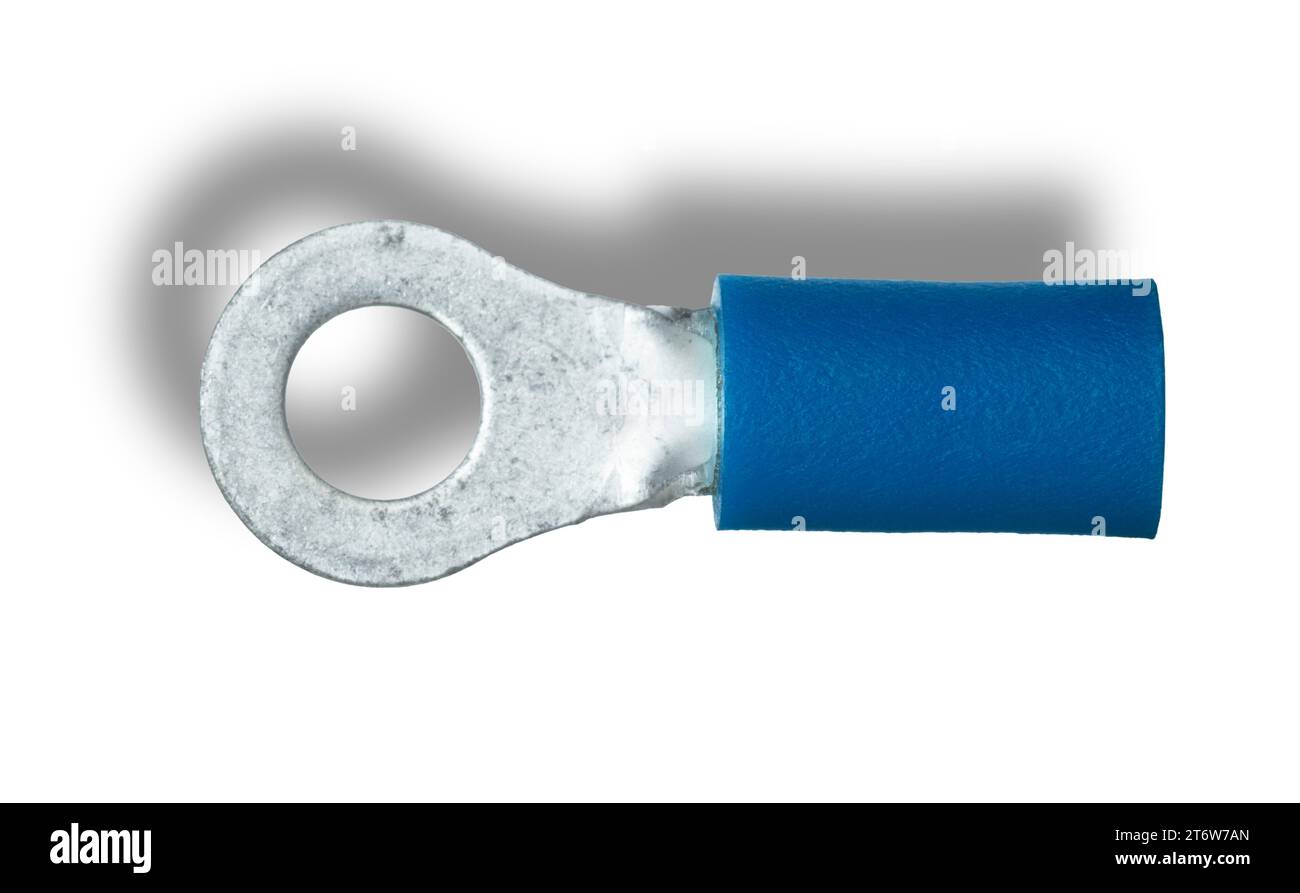 Blue insulation on a ring connector for wiring to a circuit or post ...