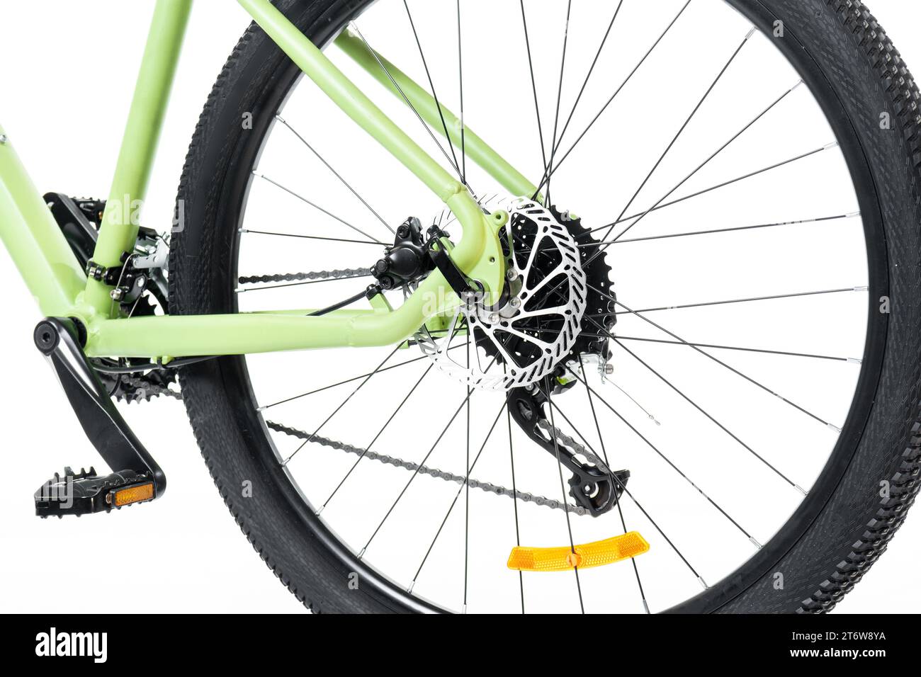 bicycle rear wheel with gears and chain isolated on white background ...