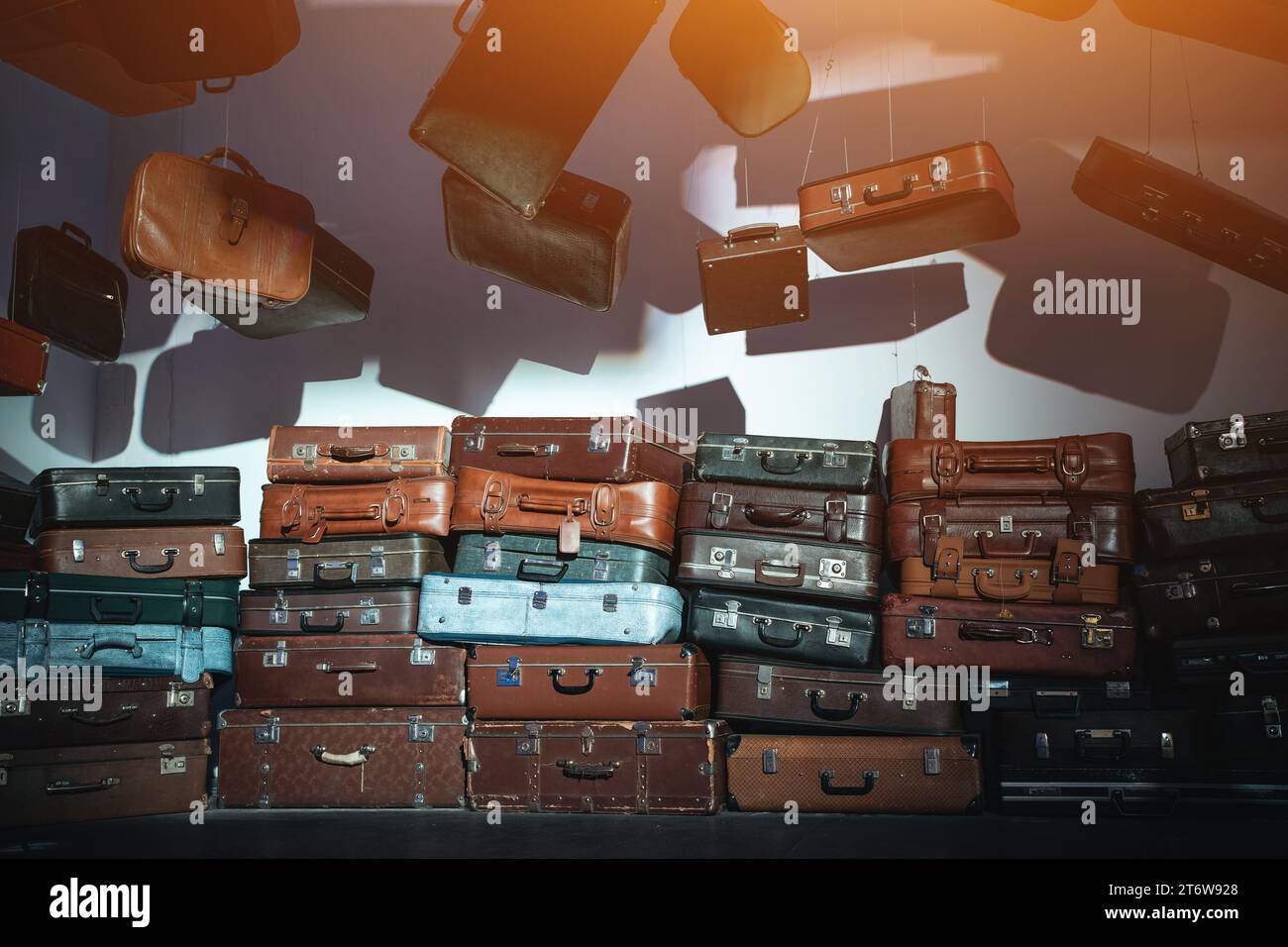 collection of old vintage luggage bags concept Stock Photo - Alamy