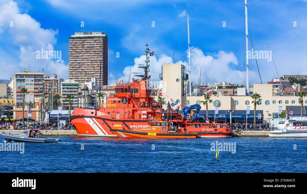 Alicante, Spain, ship Sar Mesana in the city waterfront during The ...