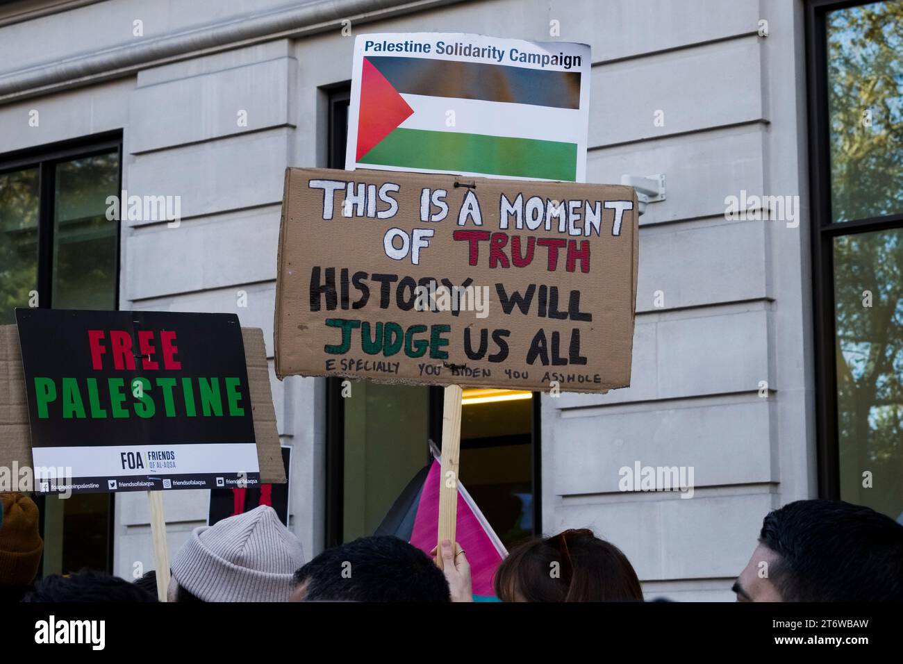 London, UK - 11th November 2023 - Placard at a protest march to demand ...