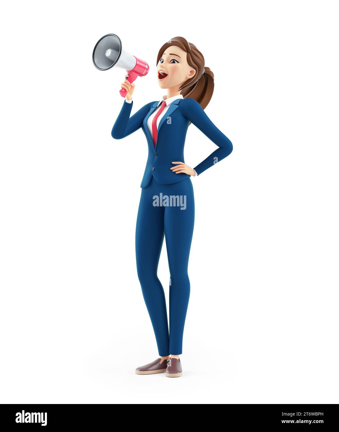 3d cartoon businesswoman making an announcement with megaphone ...