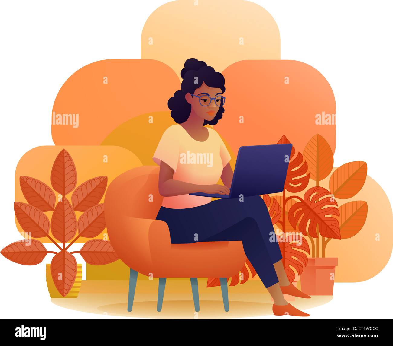 Woman Using Laptop Computer Cartoon Illustration Stock Vector Image ...