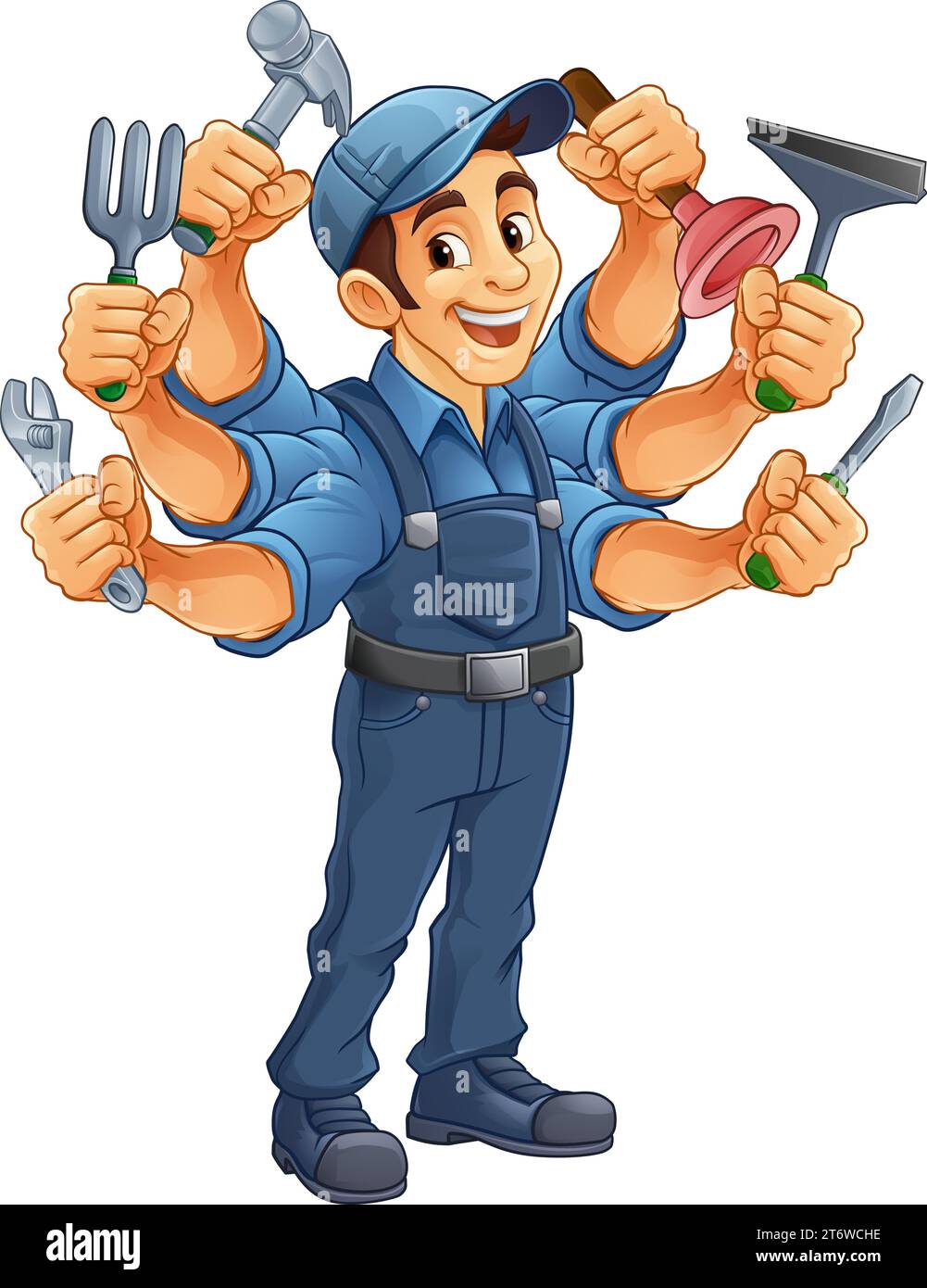 Handyman Cartoon Handy Man Caretaker Multitasking Stock Vector Image ...