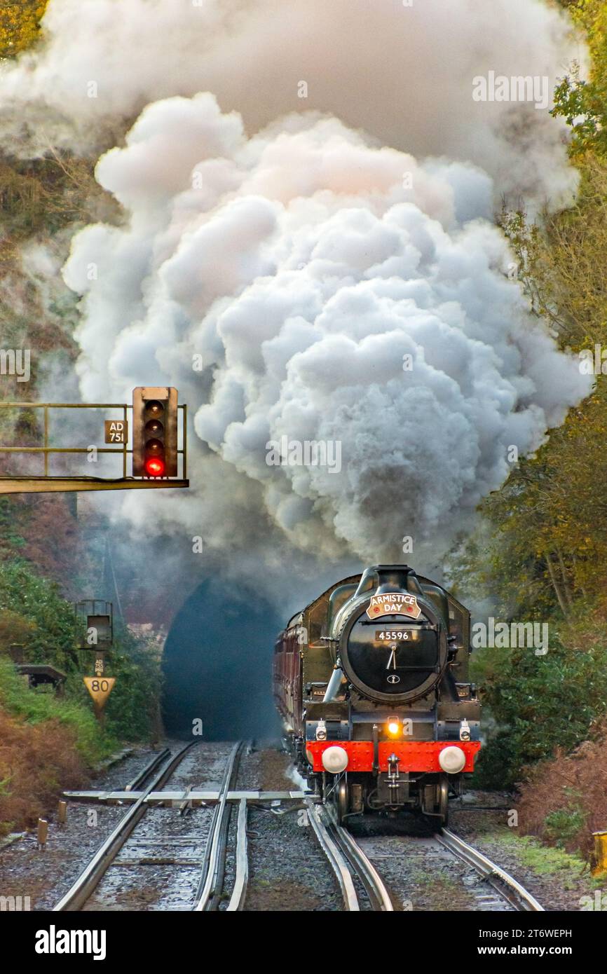 Steam Locomotive 45596 Bahamas emerges from Sandling Tunnel near ...
