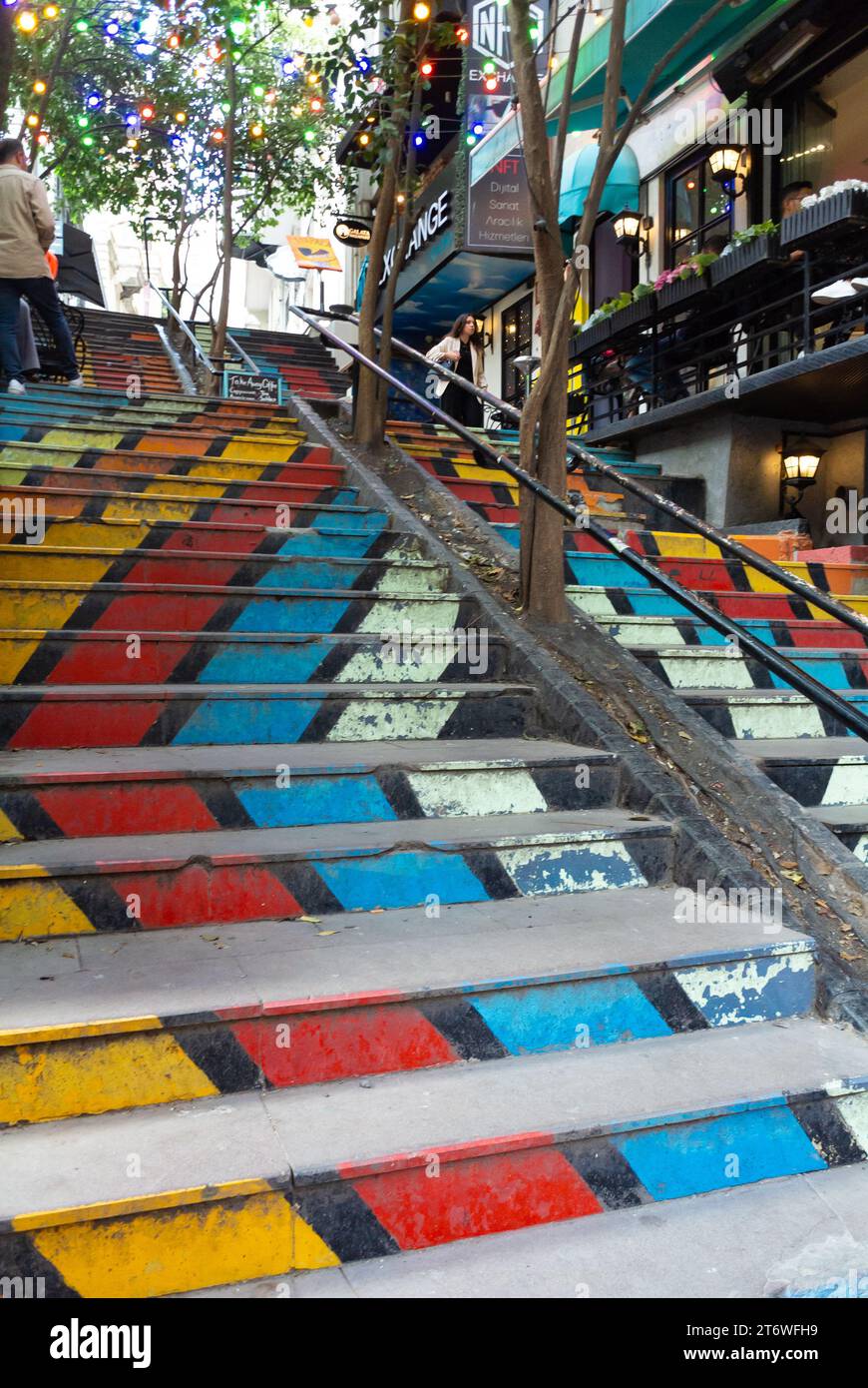 Istanbul, Turkey, The colorful steps in the Galata part of the Beyoğlu ...