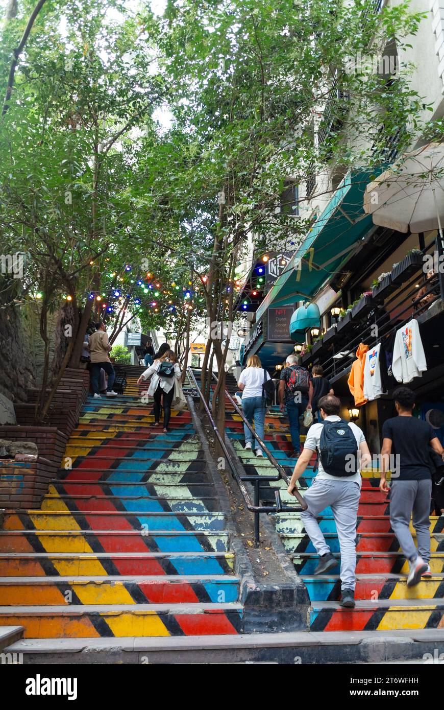 Istanbul, Turkey, The colorful steps in the Galata part of the Beyoğlu ...