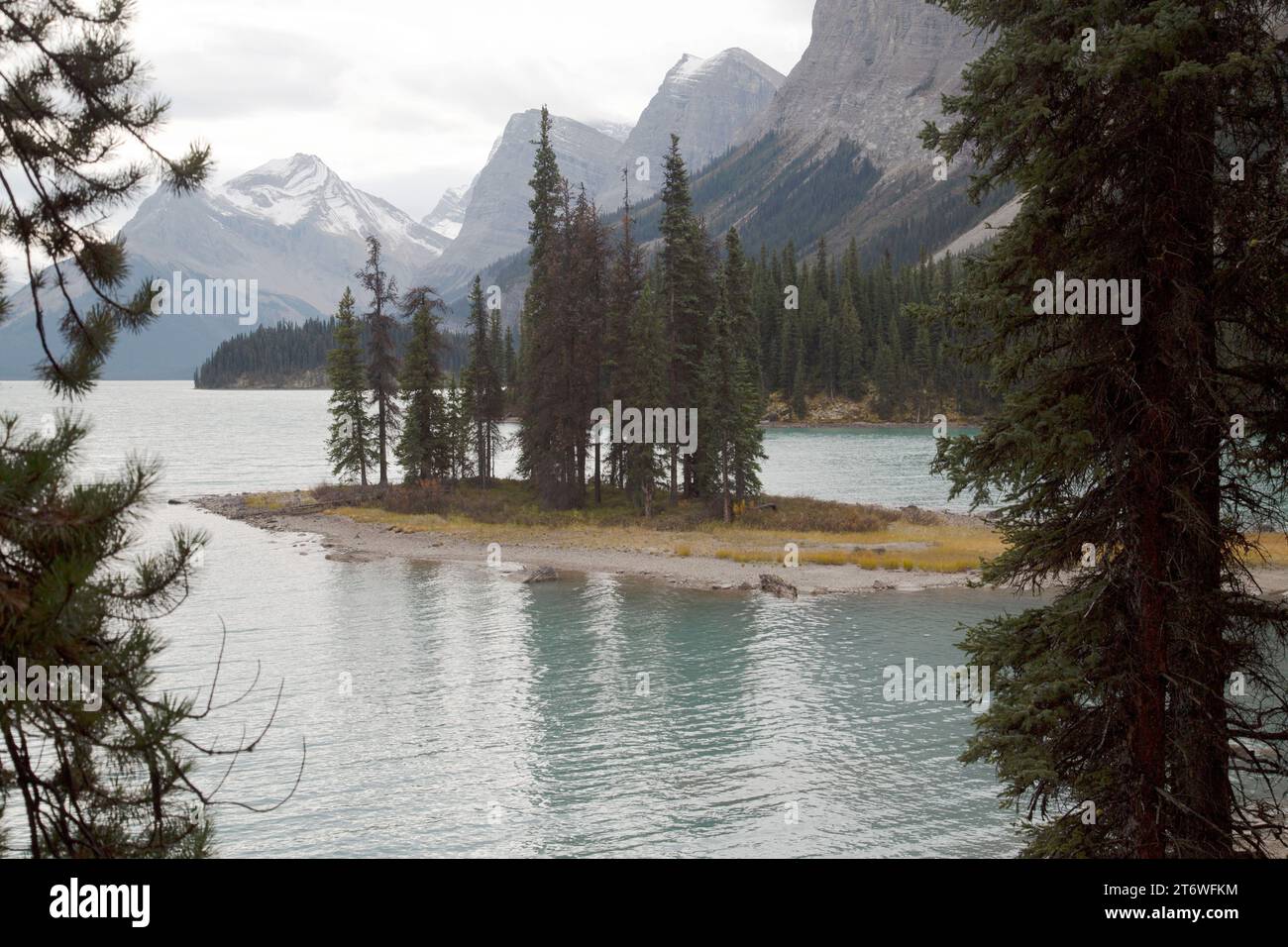 Spirit Island a tiny tied island in Maligne Lake in Jasper National ...