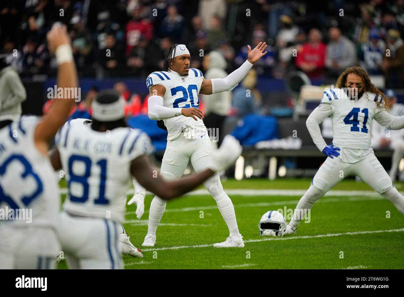 Indianapolis Colts safety Nick Cross (20) warms up before an NFL ...