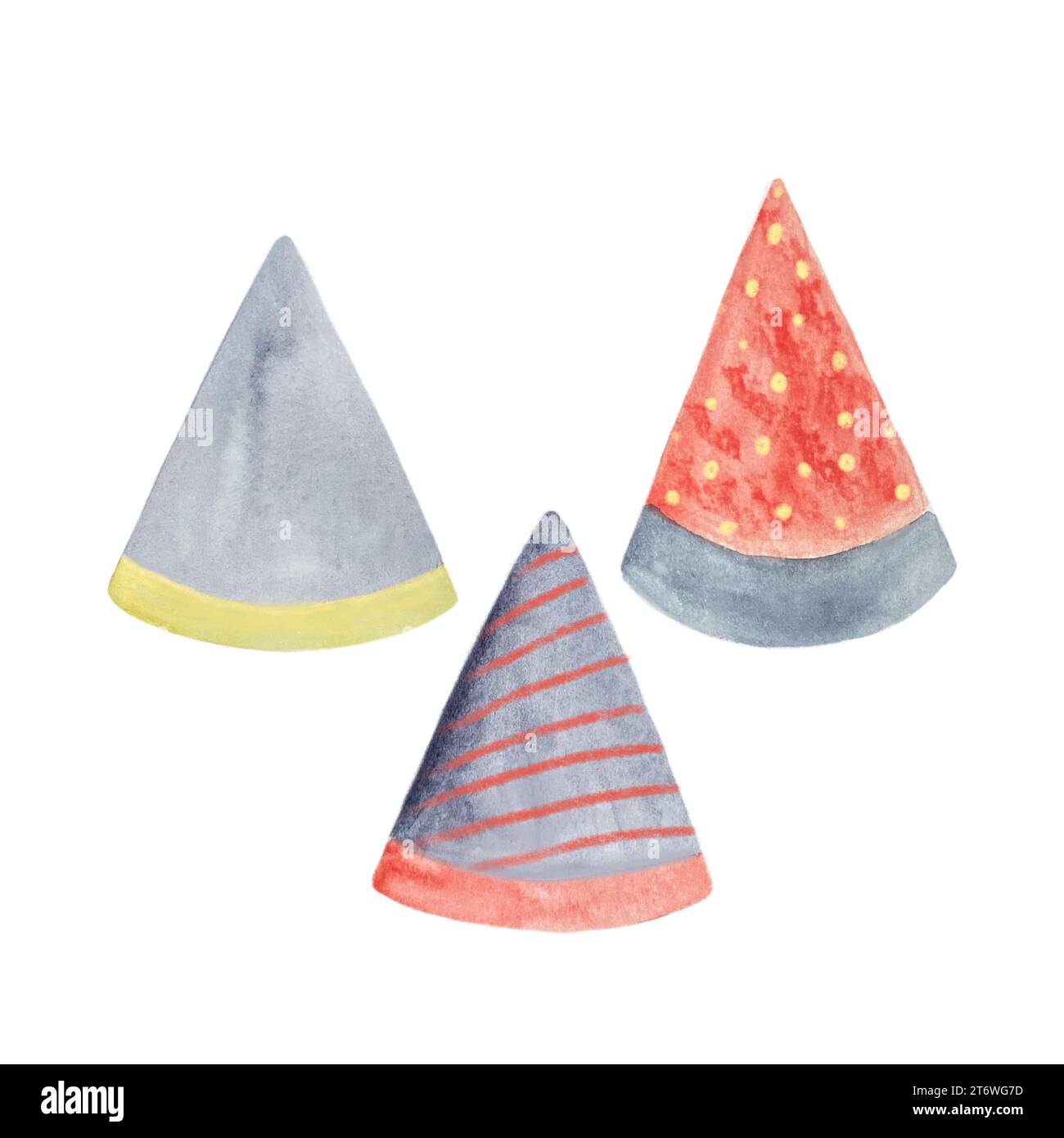 Watercolor fun party hats set isolated on white Stock Photo - Alamy