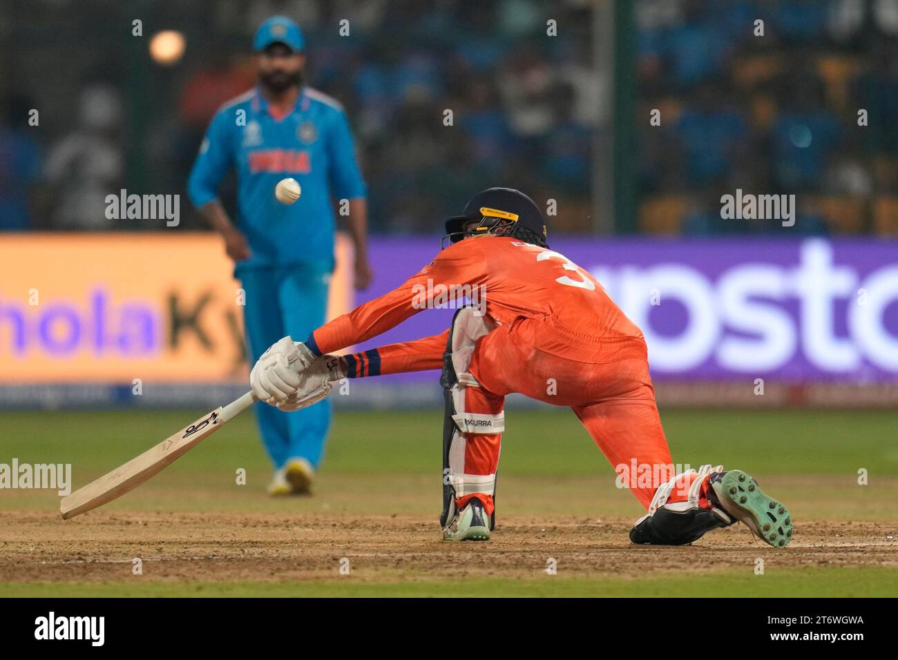 Netherlands' captain Scott Edwards plays a shot during the ICC Men's ...