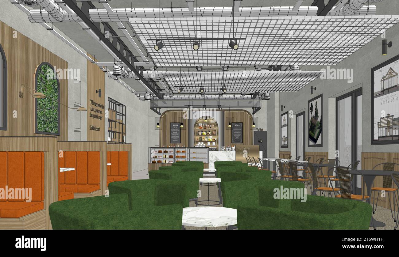 Concept design of modern Restaurant lounge bar 3D Rendering, 3D ...