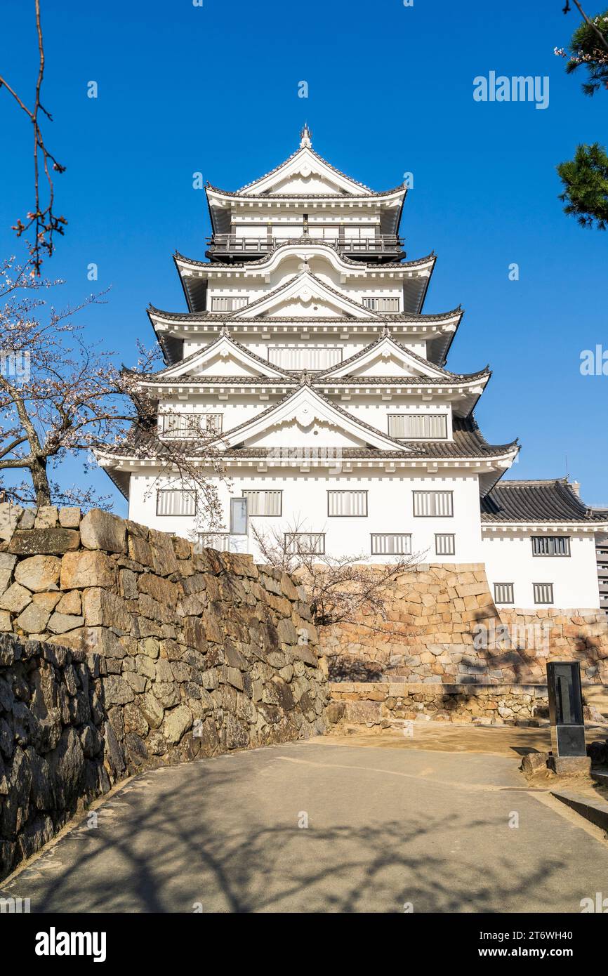 Fukuyama castle, Japan. Ishigaki stone wall of a former gateway with ...
