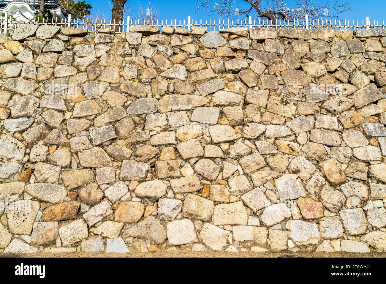 Japanese castle, Fukuyama. Detail of the ishigaki stone wall, built in ...