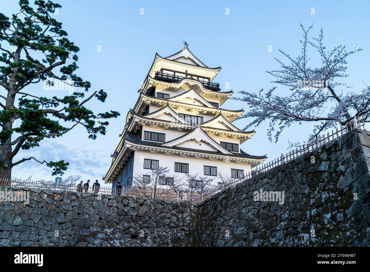 Fukuyama castle, Japan. Ishigaki stone wall of the Honmaru, with the ...