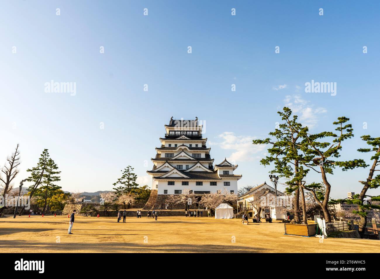 Fukuyama castle in Japan. The open space of the former Honmaru compound ...