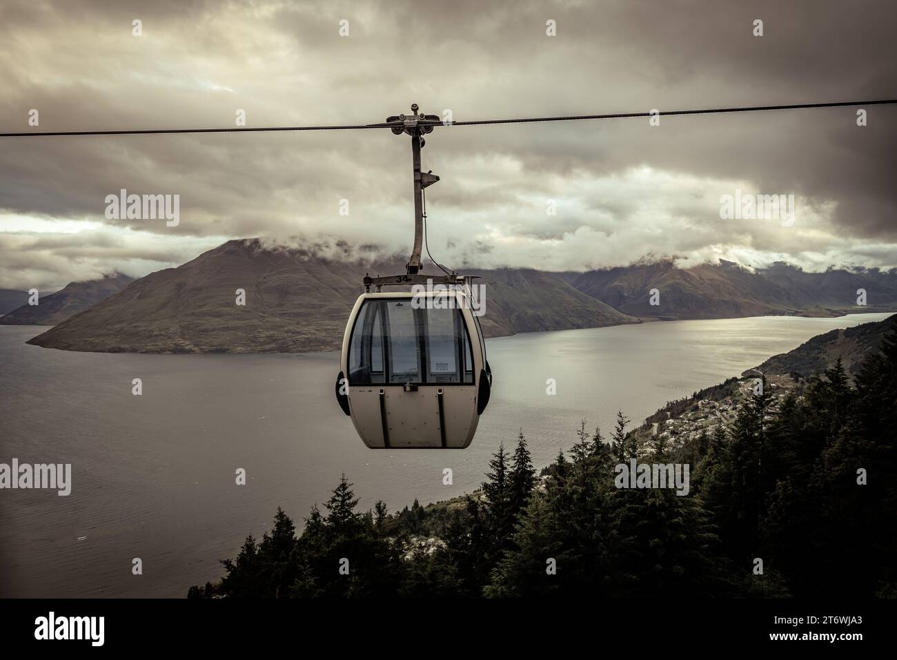 Queenstown, New Zealand - Skyline gondola cable car in a bad weather ...