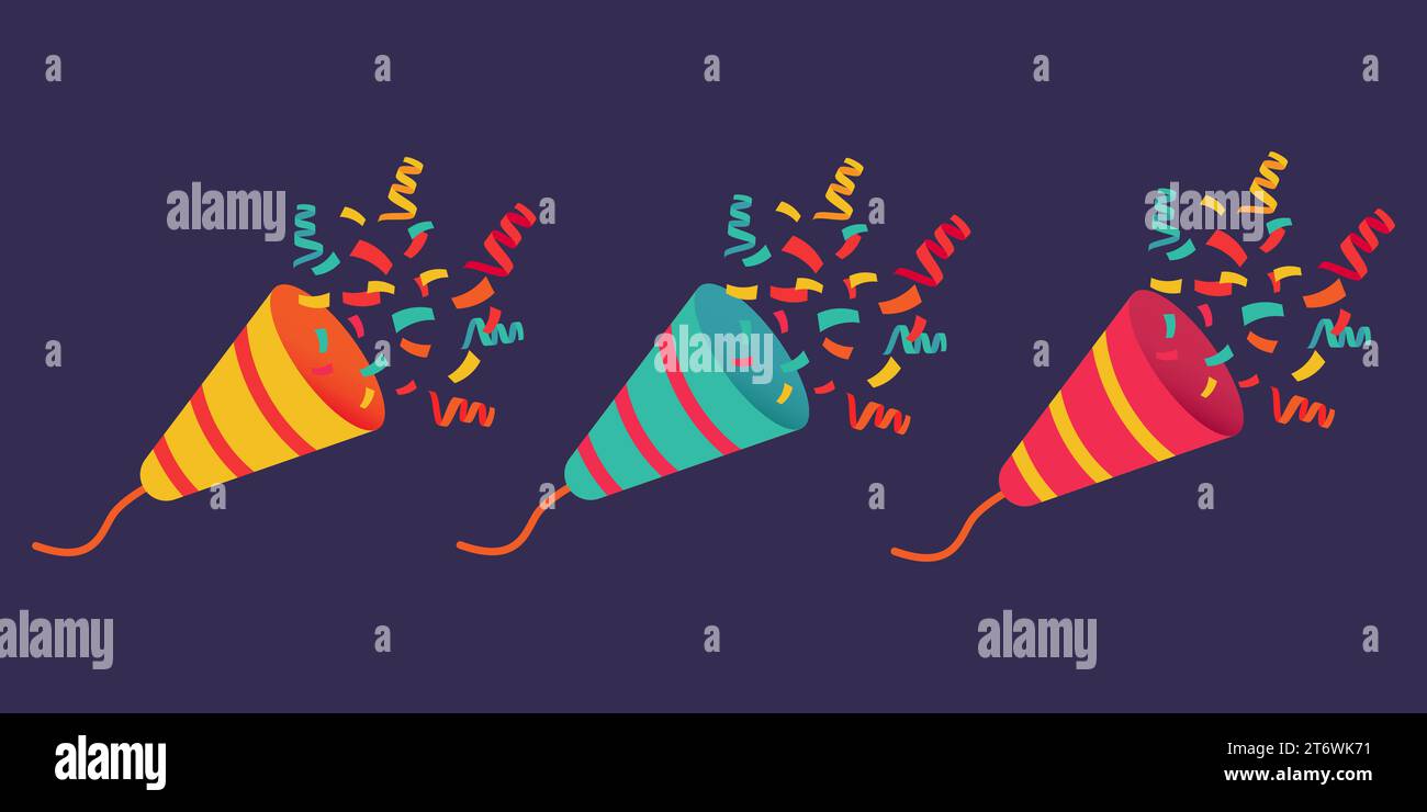 Party Popper colored holiday crackers and confetti. Celebration of fun ...