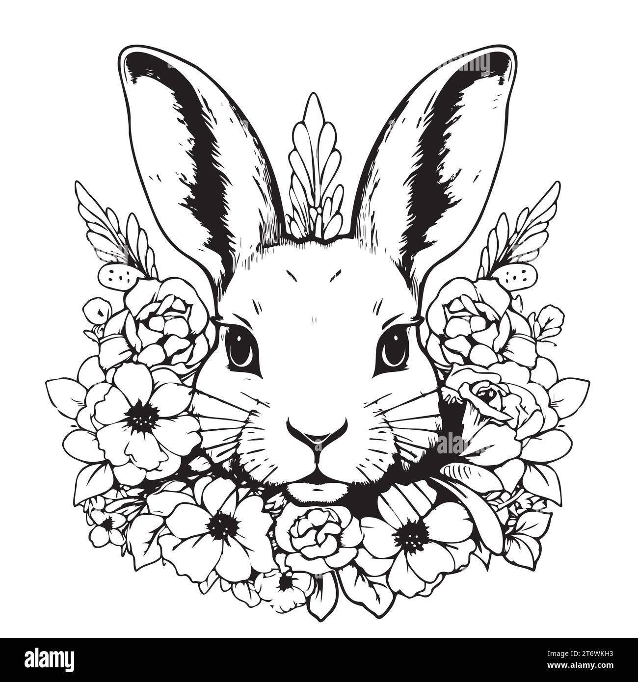 Hand Drawn Cute Bunny and flowers, print design rabbit, children print ...