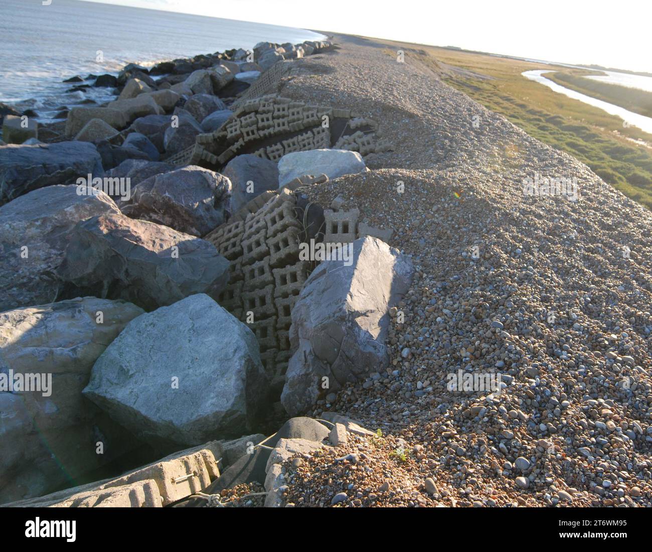 Scour indents at top of Concrete mattress and rock revetment flood ...