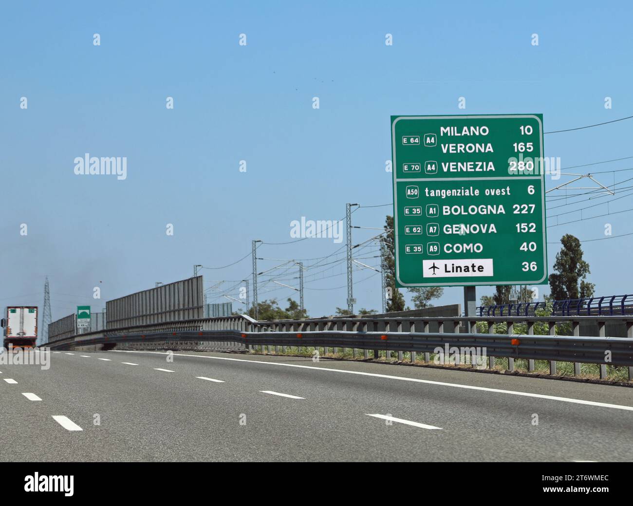 Motorway sign to go to the Italian cities of Milan Verona Venice more ...