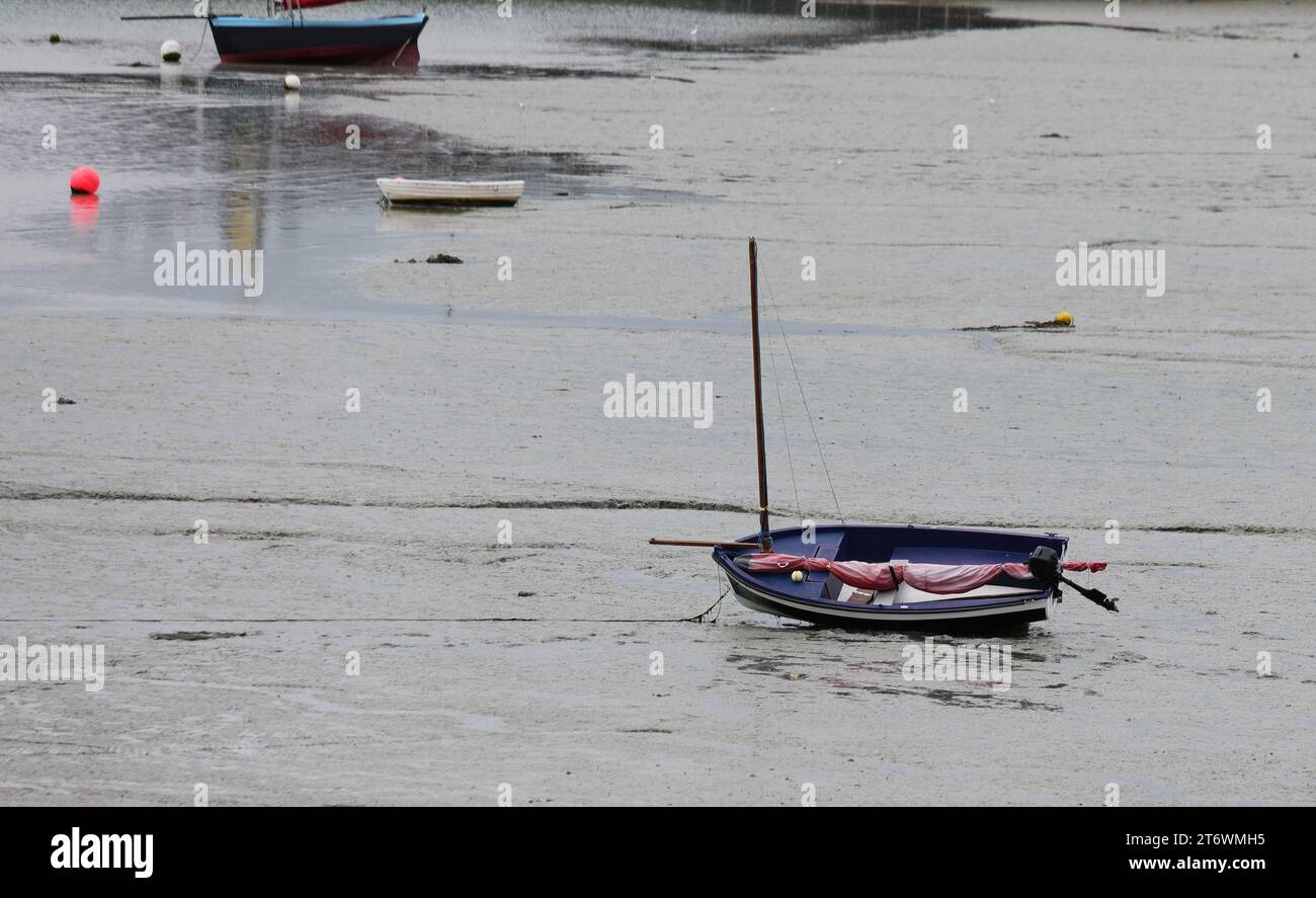 boat ran aground during the low tide in the Cancale country in brittany ...