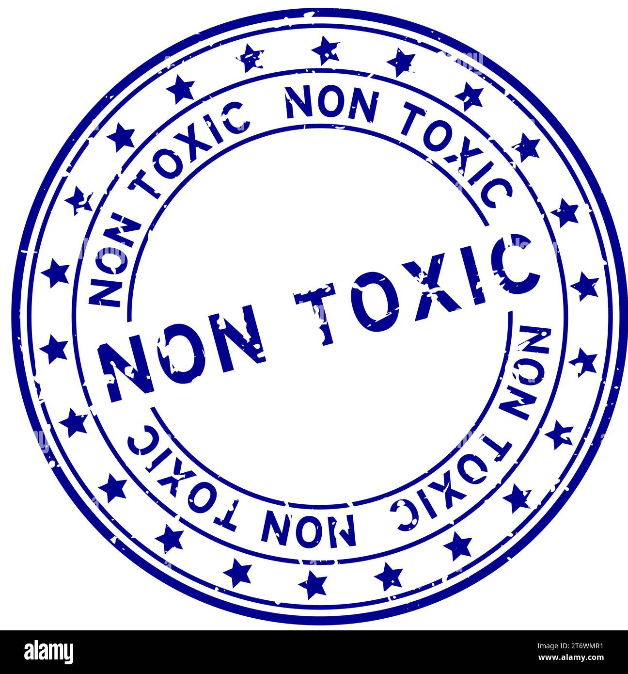 Grunge blue non toxic word with star icon round rubber seal stamp on white background Stock ...