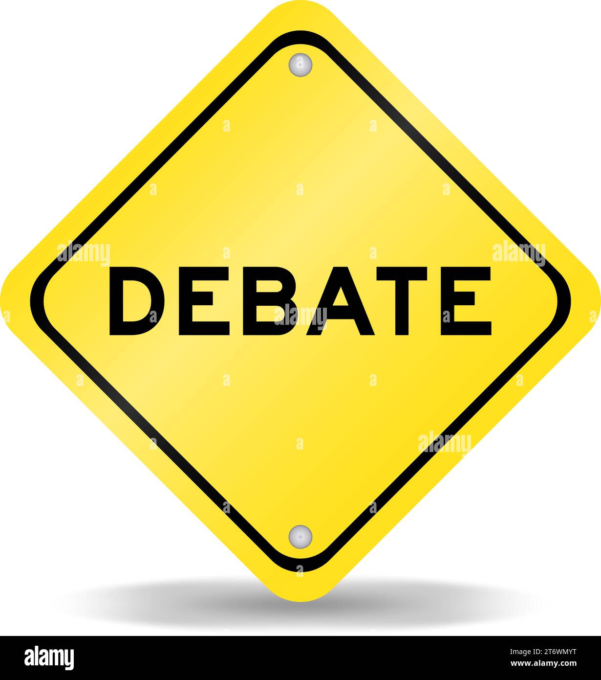 Yellow color transportation sign with word debate on white background ...