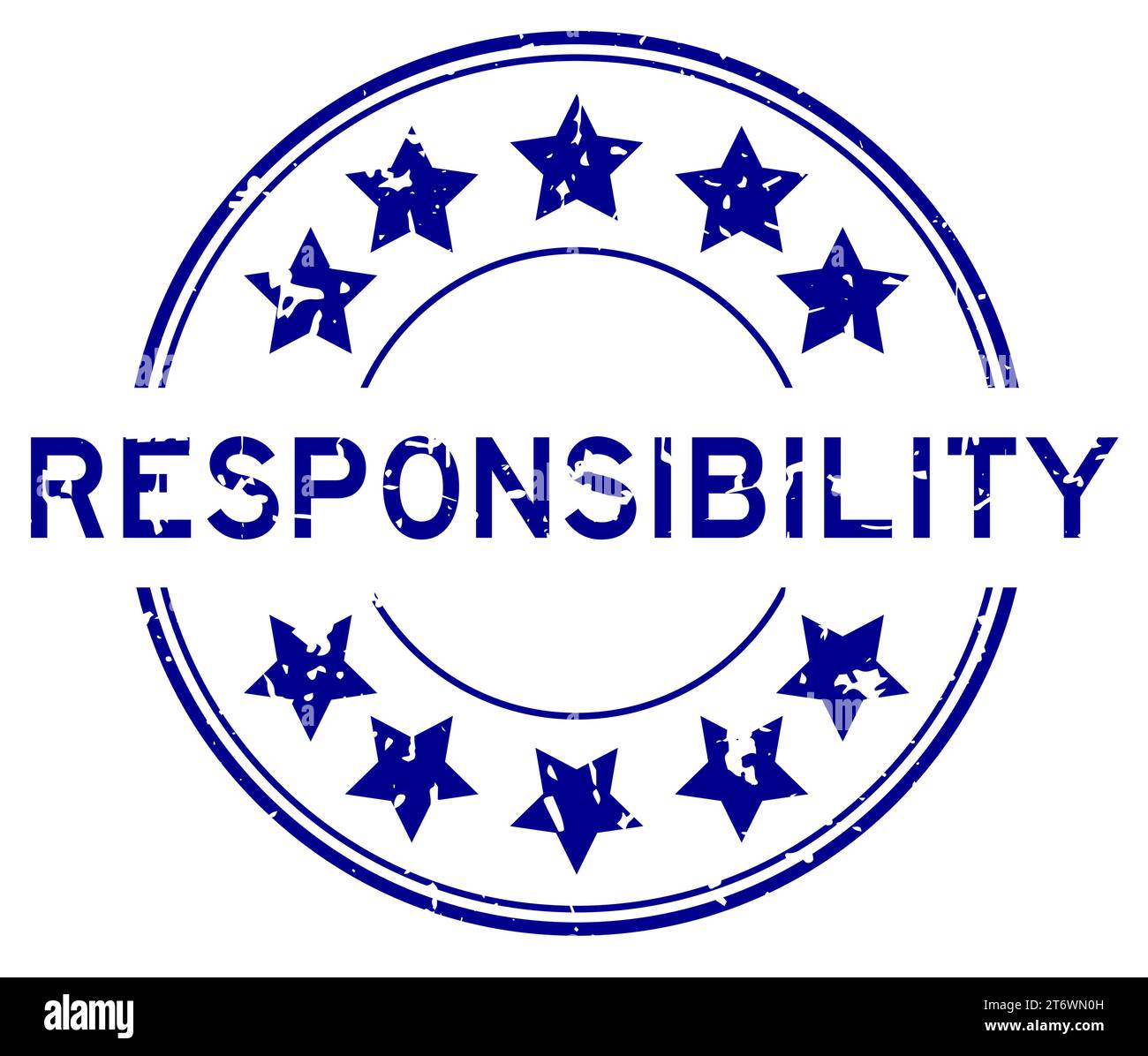 Grunge blue responsibility word with star icon round rubber seal stamp ...