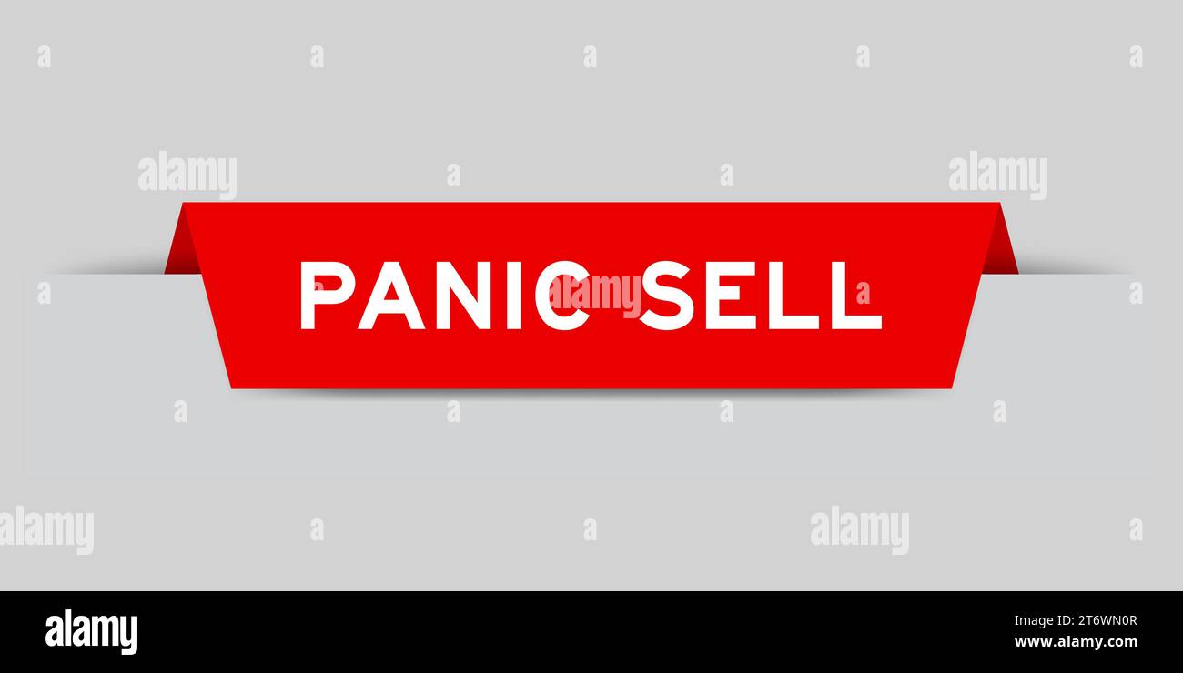 Red color inserted label with word panic sell on gray background Stock ...