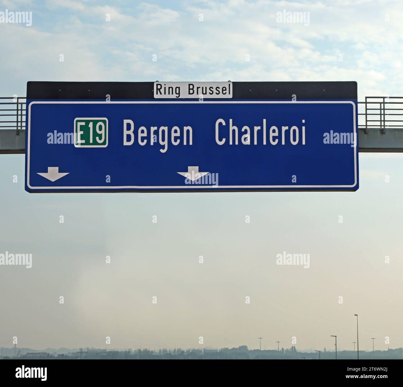 road sign of the Belgian highways near Brussels with the indication to ...