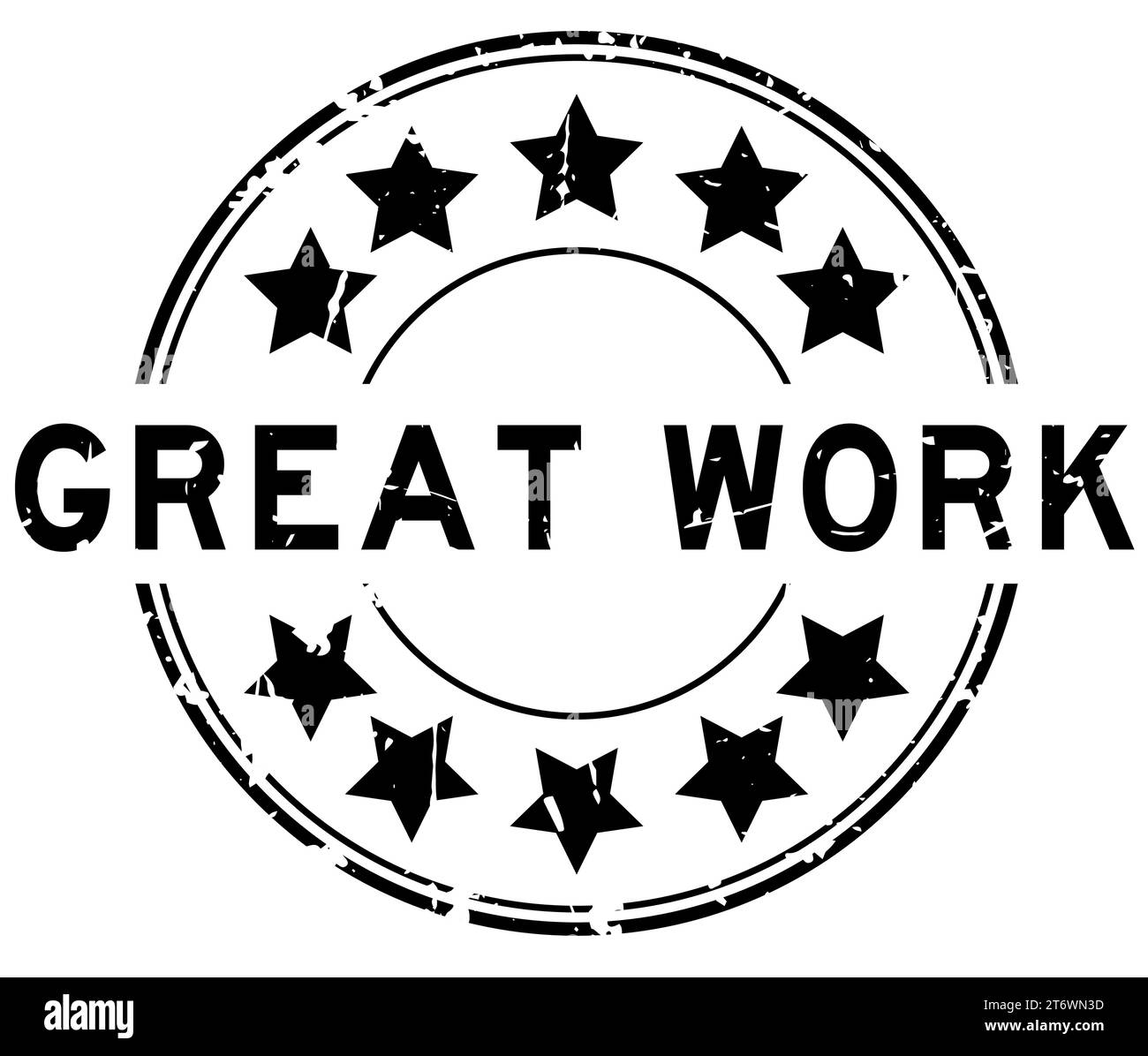 Grunge black great work word with star icon round rubber seal stamp on ...