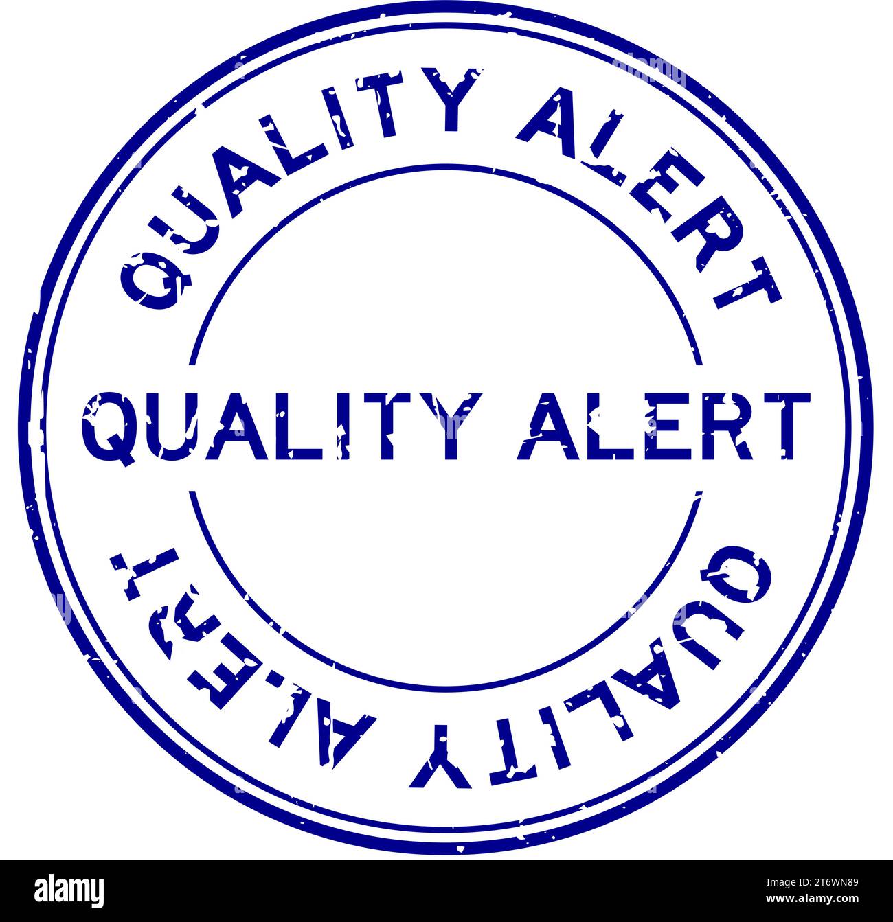 Grunge blue quality alert word round rubber seal stamp on white ...